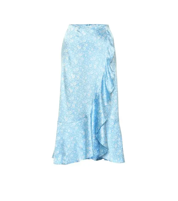 GANNI Stretch-silk Satin Midi Skirt In Alaskan - Blue