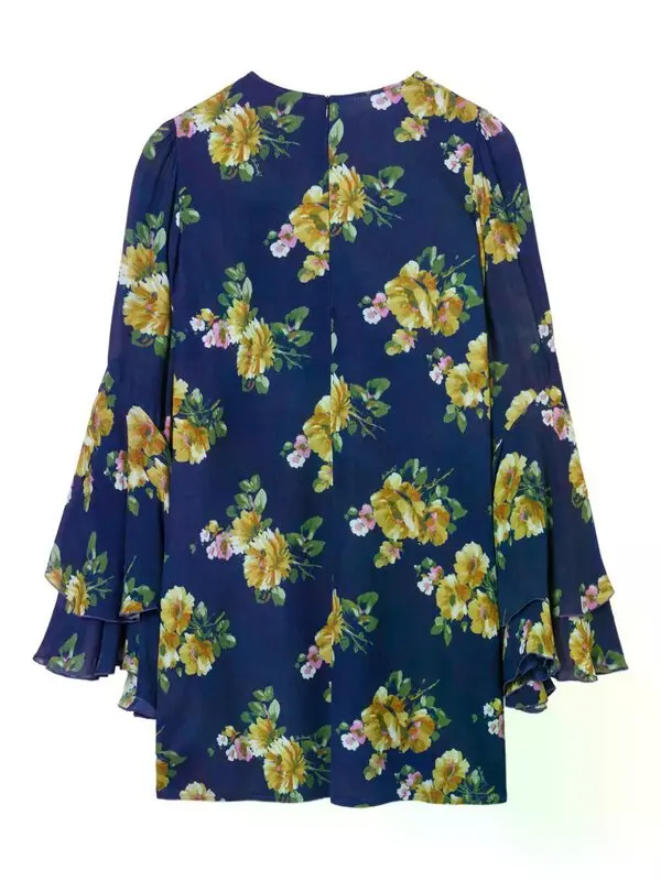 La DoubleJ Floral Bell-sleeve Mini Dress