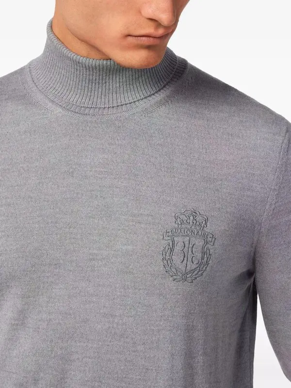 BILLIONAIRE Monogram-embroidered Knitted Roll Neck