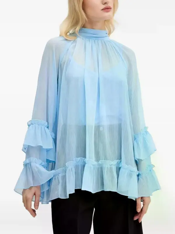 NEVER FULLY DRESSED High-neck Tiered Ruffle Blouse