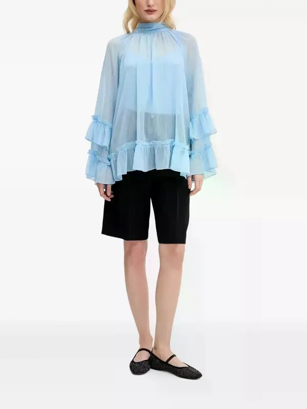 NEVER FULLY DRESSED High-neck Tiered Ruffle Blouse