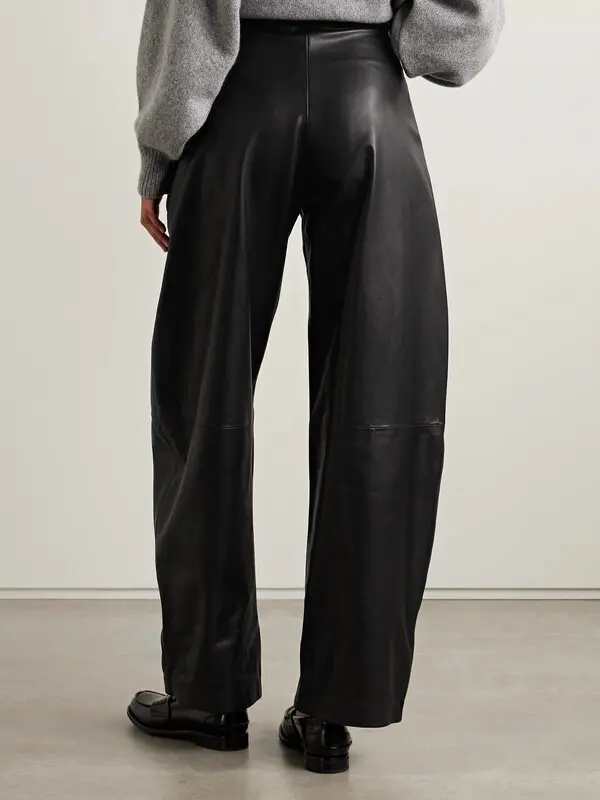 Nour Hammour Leather Barrel-leg Trousers - Black