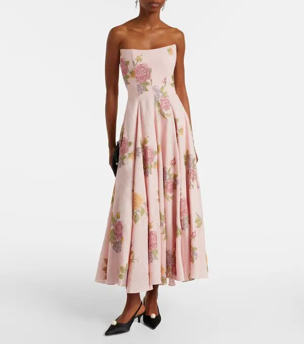 MARKARIAN Floral Linen Corset Dress