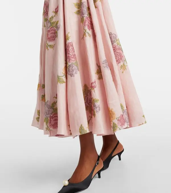 MARKARIAN Floral Linen Corset Dress