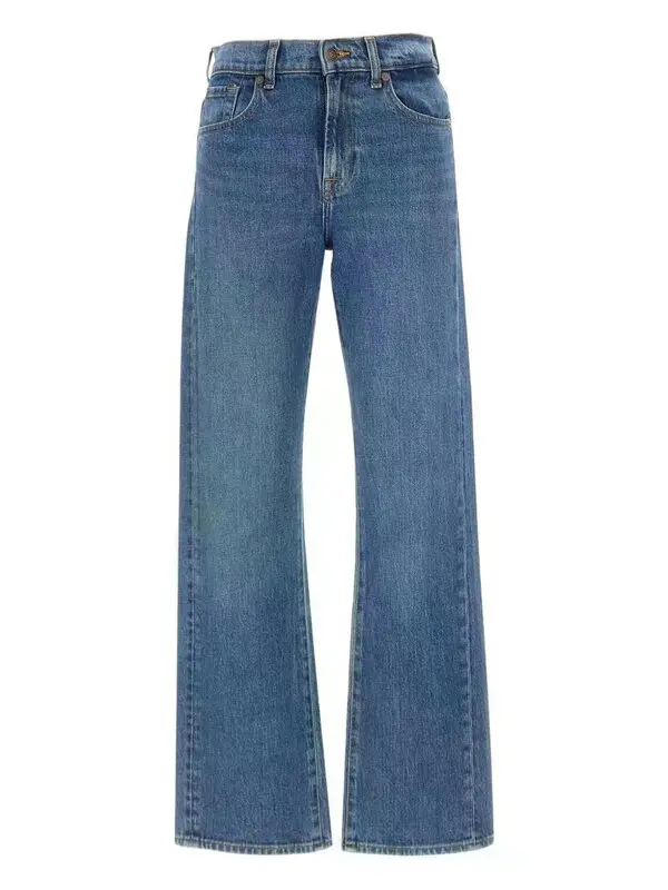 7 For All Mankind High-waisted Wide-leg Jeans With Logo Patch - Blue