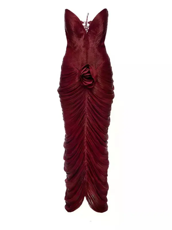 ANA RADU Rose-embellished Pleated Dress - Red