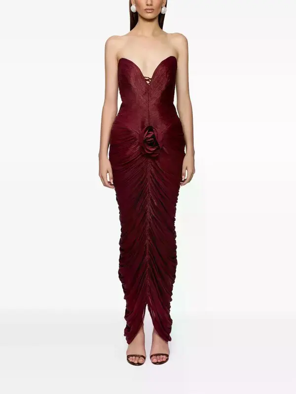 ANA RADU Strapless Rose Embellished Gown - Red