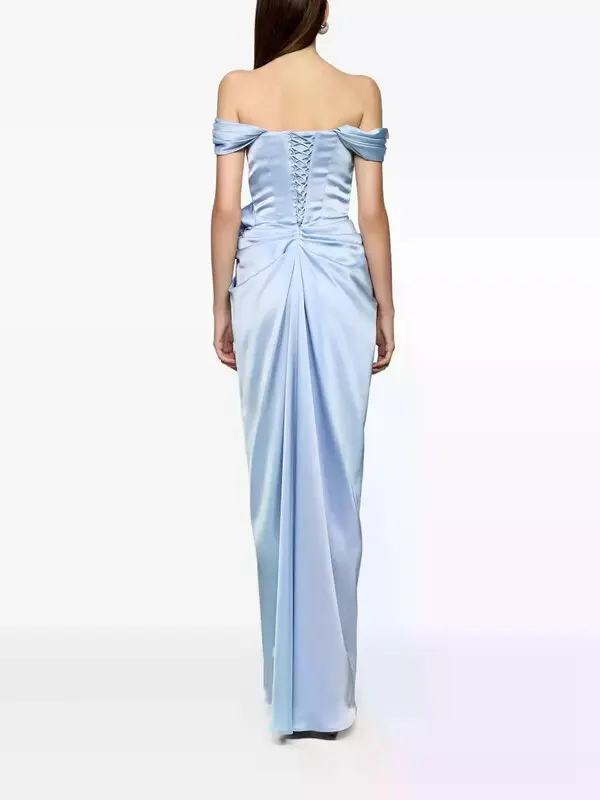 ANA RADU Rose Embellished Off-shoulder Satin Maxi Dress - Blue