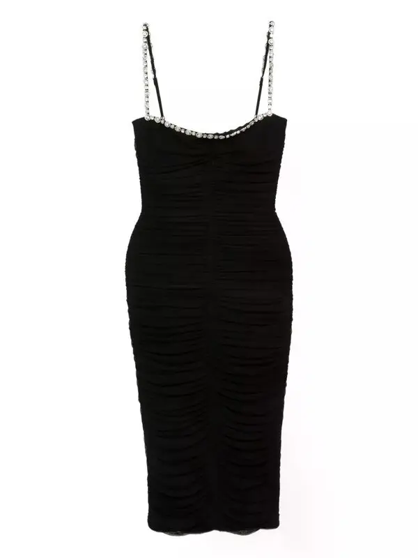 NISSA Embellished Ruched Mini Dress - Black