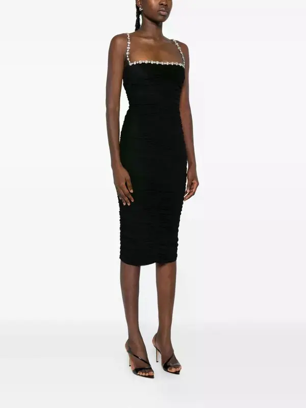 NISSA Embellished Ruched Mini Dress - Black