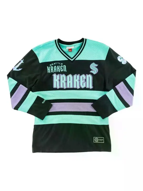Mitchell & Ness Seattle Kraken V-neck Striped Long Sleeve Top