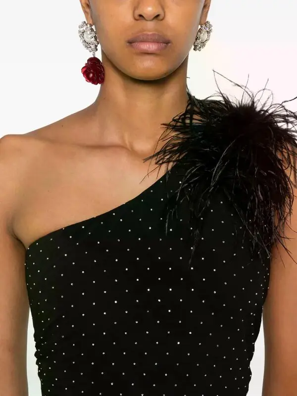 NISSA Pleated Feather-detail Maxi Dress