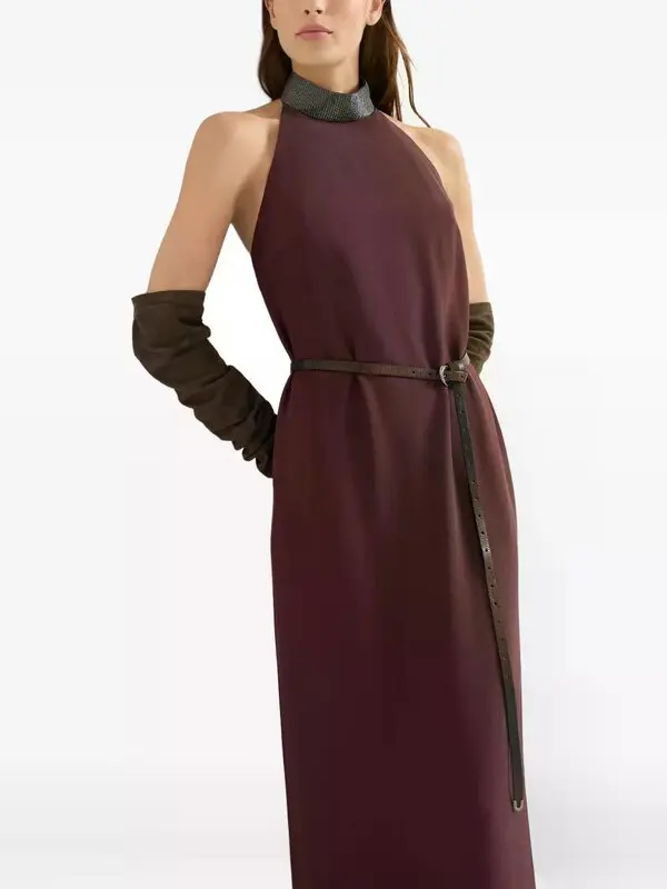 Brunello Cucinelli Embellished Halter Neck Maxi Dress