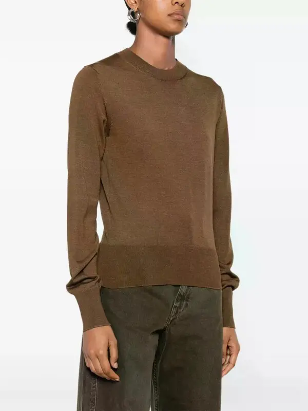 AMI Paris Wool Silk Blend Crew Neck Sweater - Brown