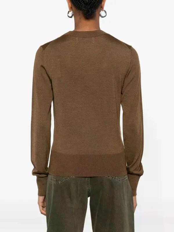AMI Paris Wool Silk Blend Crew Neck Sweater - Brown