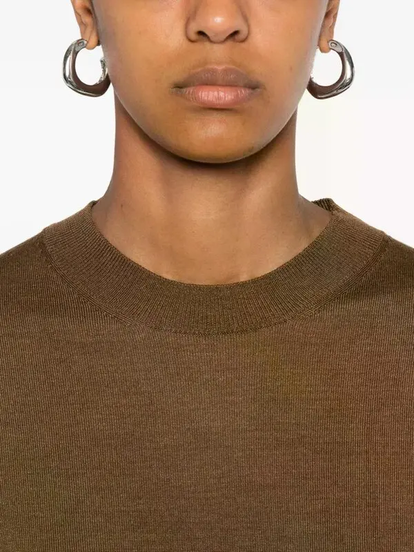 AMI Paris Wool Silk Blend Crew Neck Sweater - Brown