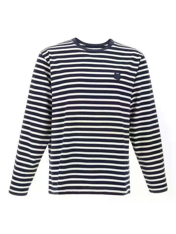 Maison Kitsuné Logo Patch Striped Crew Neck Sweater - Blue