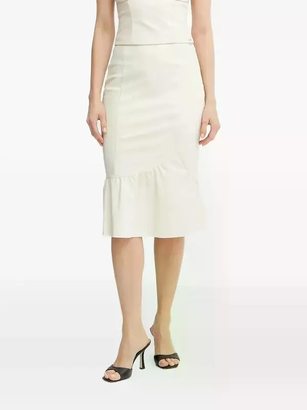 Armani Exchange Leather Effect Ruffle Hem Midi Skirt