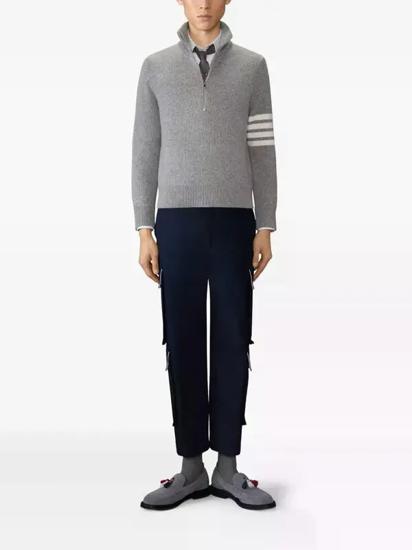 Thom Browne 4-bar Funnel Neck Wool Sweater - Grey
