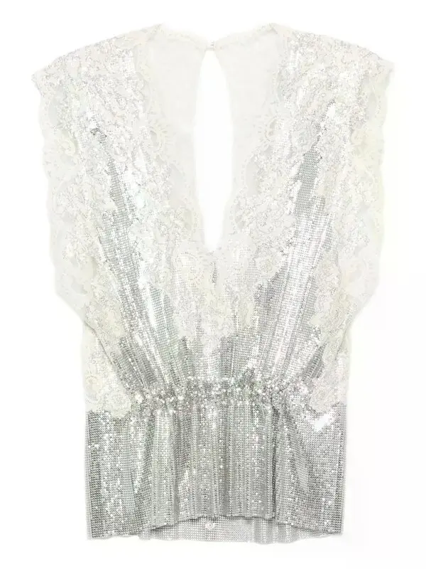 Rabanne Lace-insert Mesh Gathered Waist Top