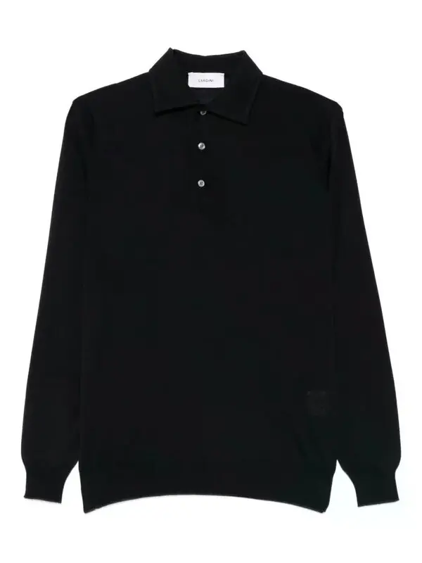 LARDINI Long-sleeve Wool Polo Shirt - Blue