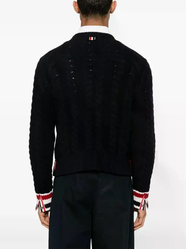 Thom Browne Aran Knit Wool Sweater With Ribbed Cuffs