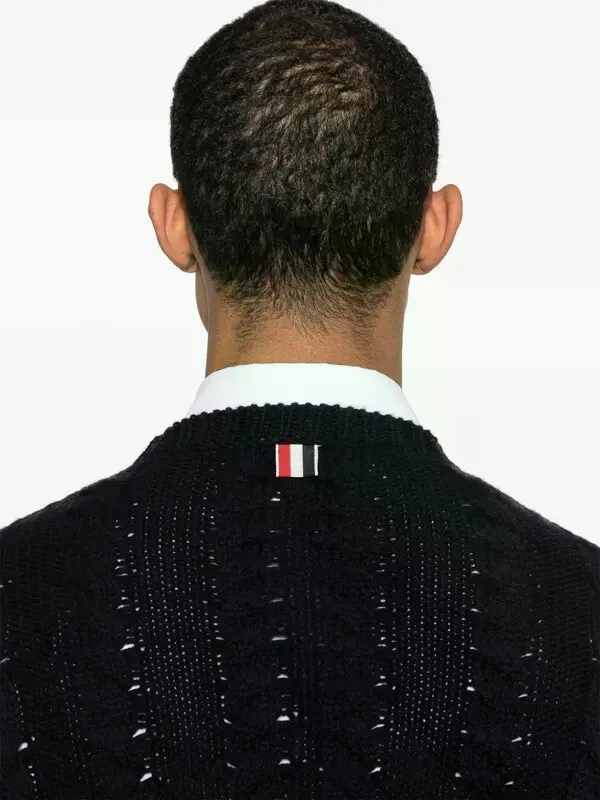Thom Browne Aran Knit Wool Sweater With Ribbed Cuffs