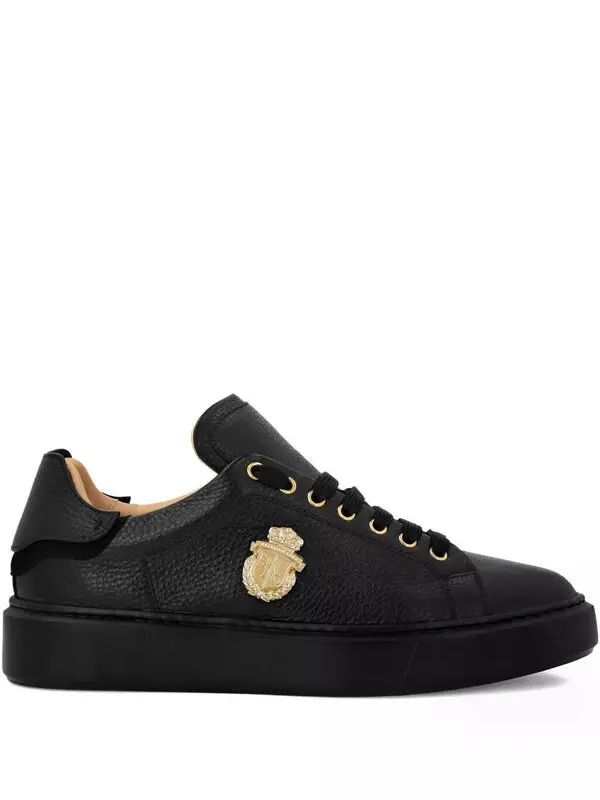 BILLIONAIRE Logo Plaque Leather Sneakers - Black