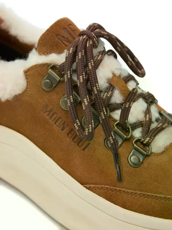 Moon Boot Suede Lace-up Sneakers With Embossed Logo - Brown