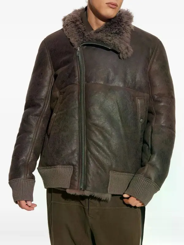 Rick Owens Shearling-collared Zip-front Jacket - Brown
