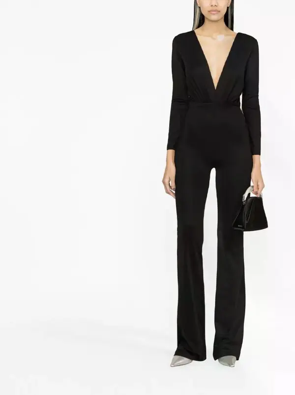 Alchemy Fashions Stretch V-neck Jumpsuit With Bootcut Legs - Black