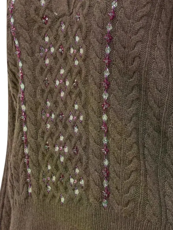 DES_PHEMMES Cable-knit Embellished Polo-neck Top