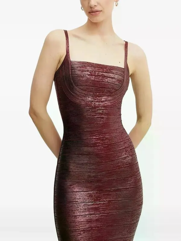 Herve Leger Gemma Metallic Square Neck Dress