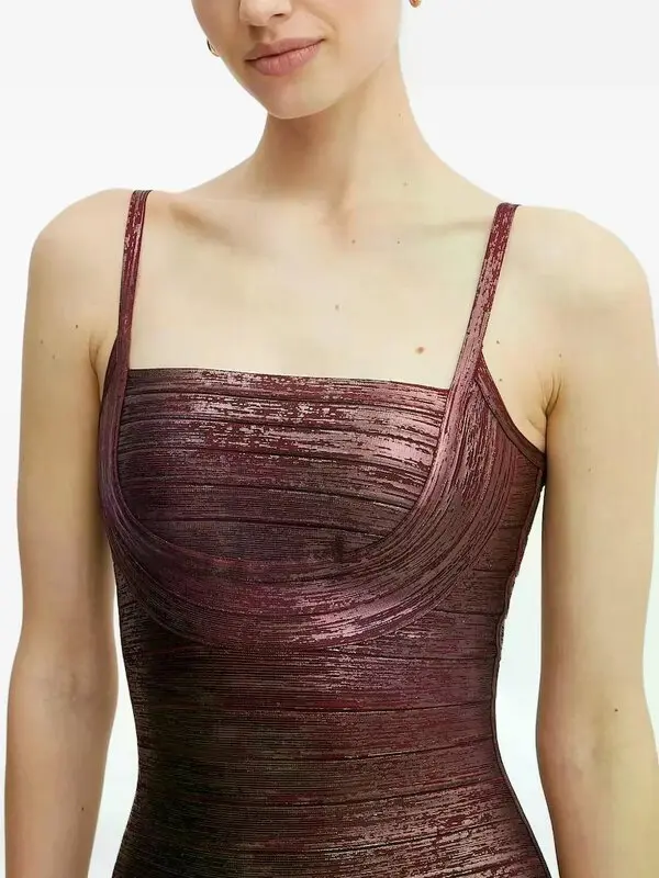 Herve Leger Gemma Metallic Square Neck Dress