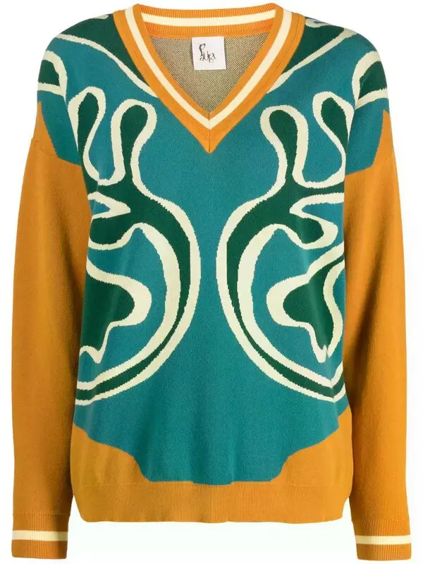 PAULA Patterned Intarsia Stripe Sweatshirt - Blue