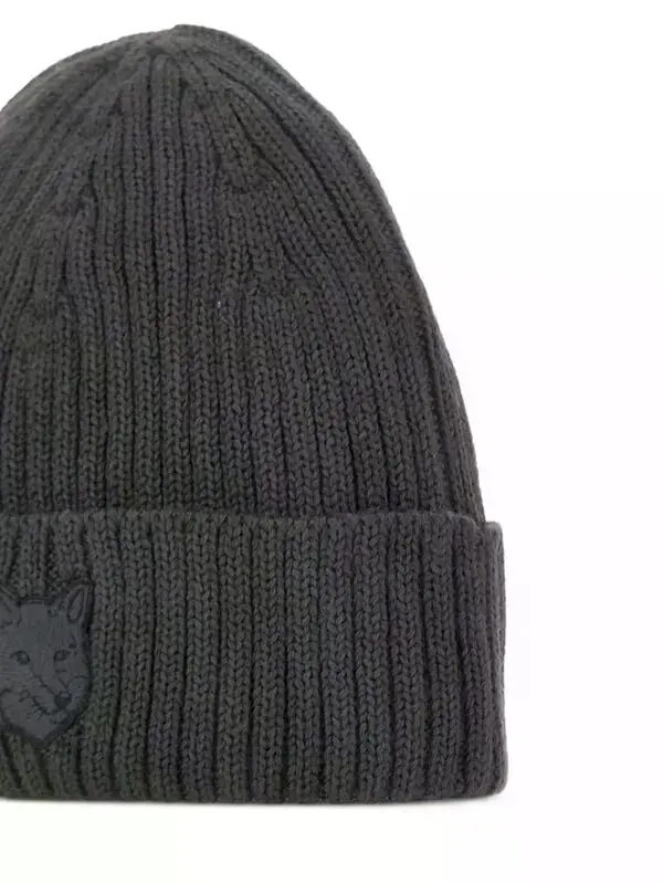 Maison Kitsuné Ribbed Beanie With Fox Head Logo