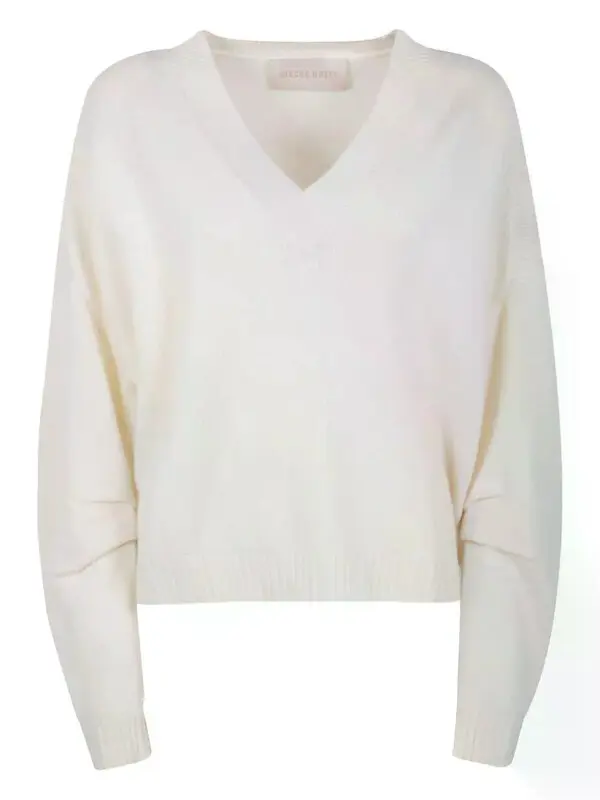 CIRCUS HOTEL V-neck Wool Jumper With Ribbed Cuffs - Neutrals