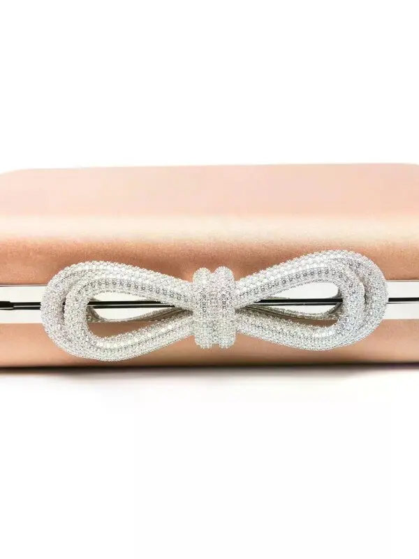 Mach & Mach Crystal Embellished Bow Clutch - Neutrals