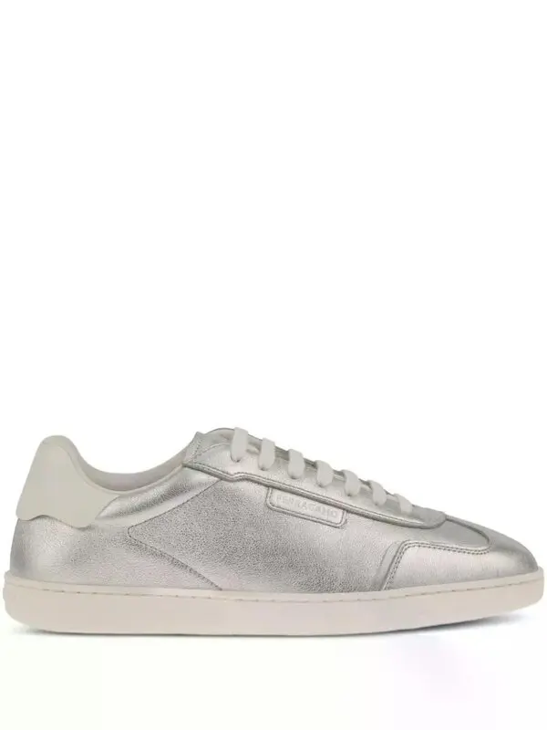 FERRAGAMO Silver-tone Leather Low-top Sneakers - Grey