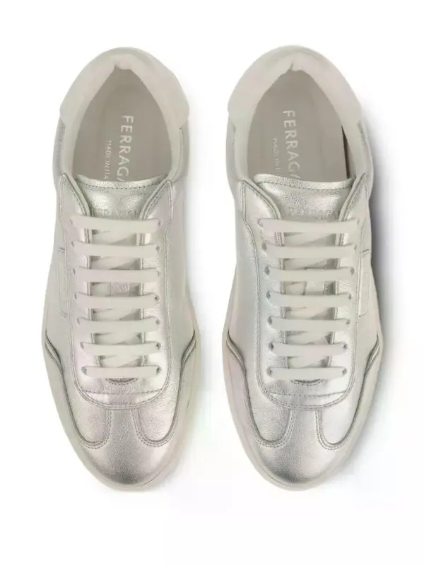 FERRAGAMO Silver-tone Leather Low-top Sneakers - Grey
