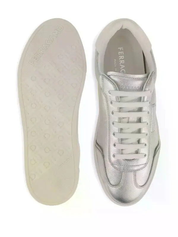 FERRAGAMO Silver-tone Leather Low-top Sneakers - Grey