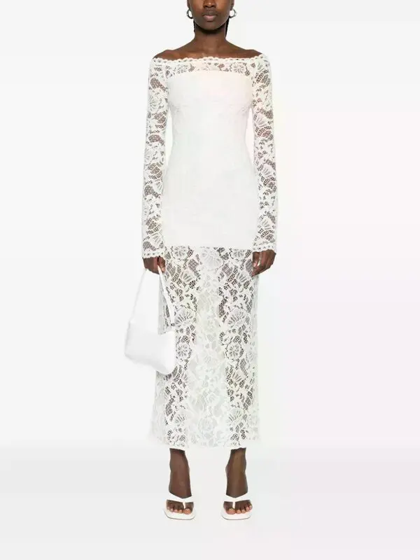 MANURI Lace-embellished Long-sleeve Midi Dress - White