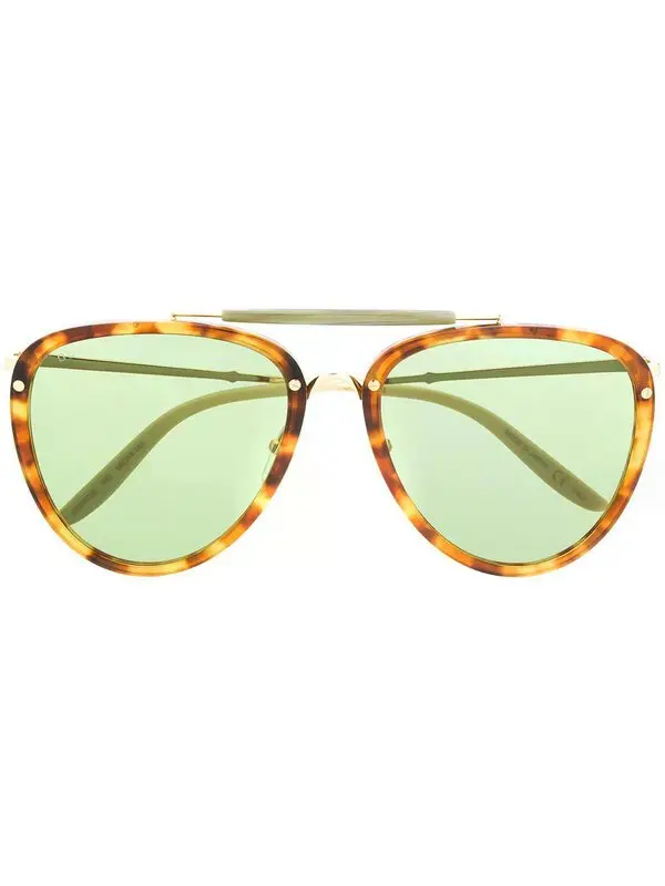 Gucci Tortoiseshell-effect Pilot Sunglasses - Neutrals