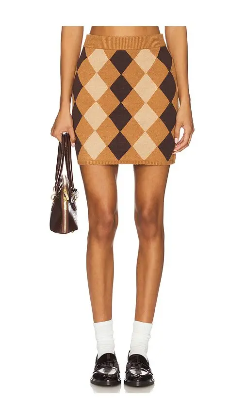 Callahan Knit Argyle Mini Skirt - Tan