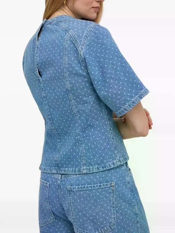 CUSTOMMADE Polka-dot Panelled Denim Top