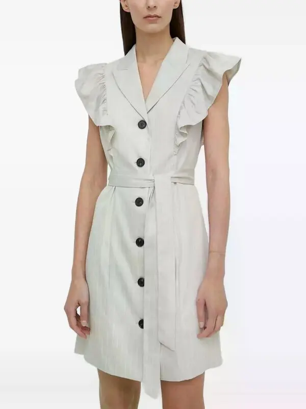 BRUUNS BAZAAR Pinstripe Ruffled-shoulder Mini Dress