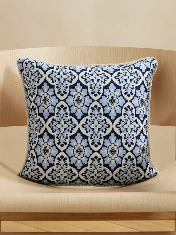 La DoubleJ Printed Woven Cushion - Blue