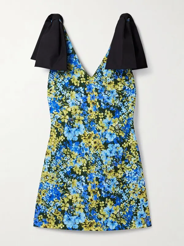 KIKA VARGAS Floral-print Twill Mini Dress With Bows - Multi