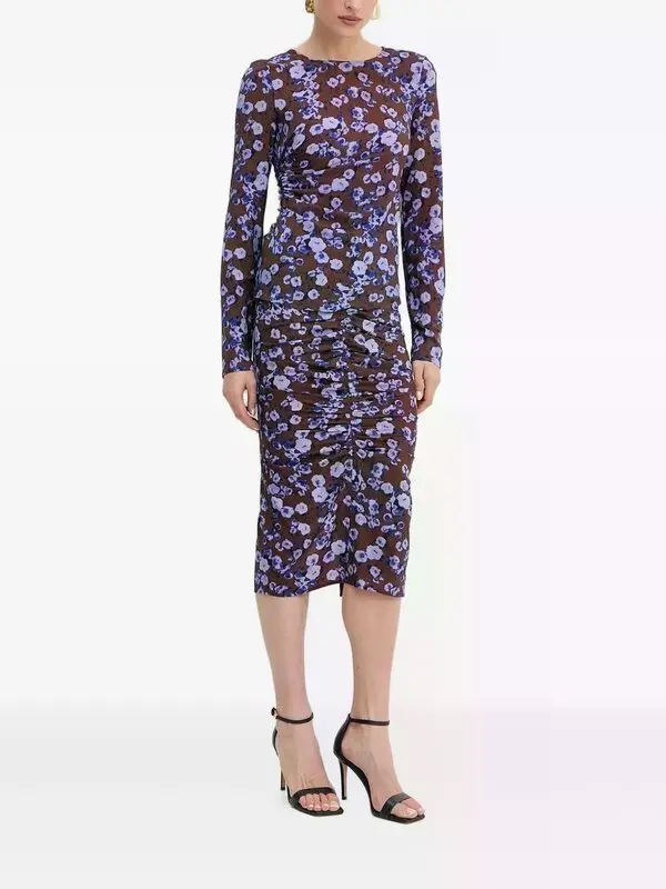 Patrizia Pepe Floral Print Ruched Midi Skirt - Brown