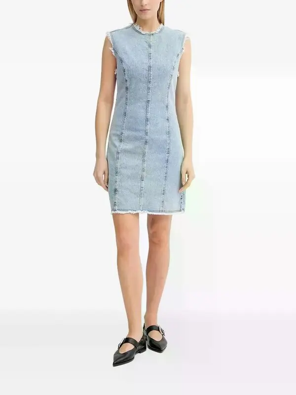 GESTUZ Sleeveless Denim Mini Dress With Frayed Edges - Blue